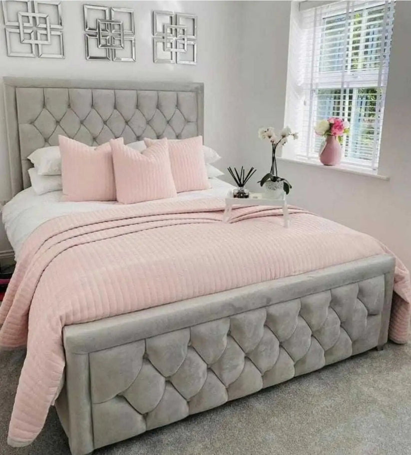 Ottoman Storage Gas Lift Border Bed Frame Velvet Upholstered Double Ki ...